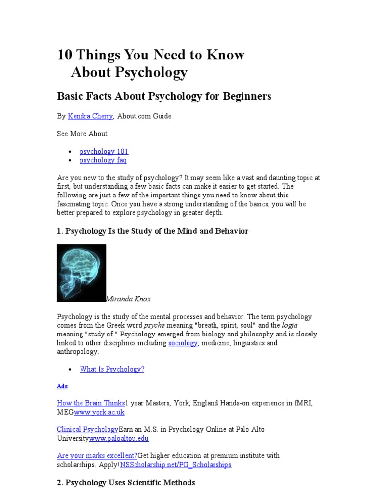 10 Things You Need To Know About Psychology | PDF | Psychotherapy ...