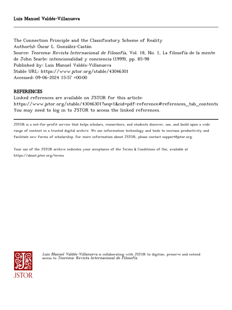 The Connection Principle and The Classificatory Scheme of Reality | PDF ...