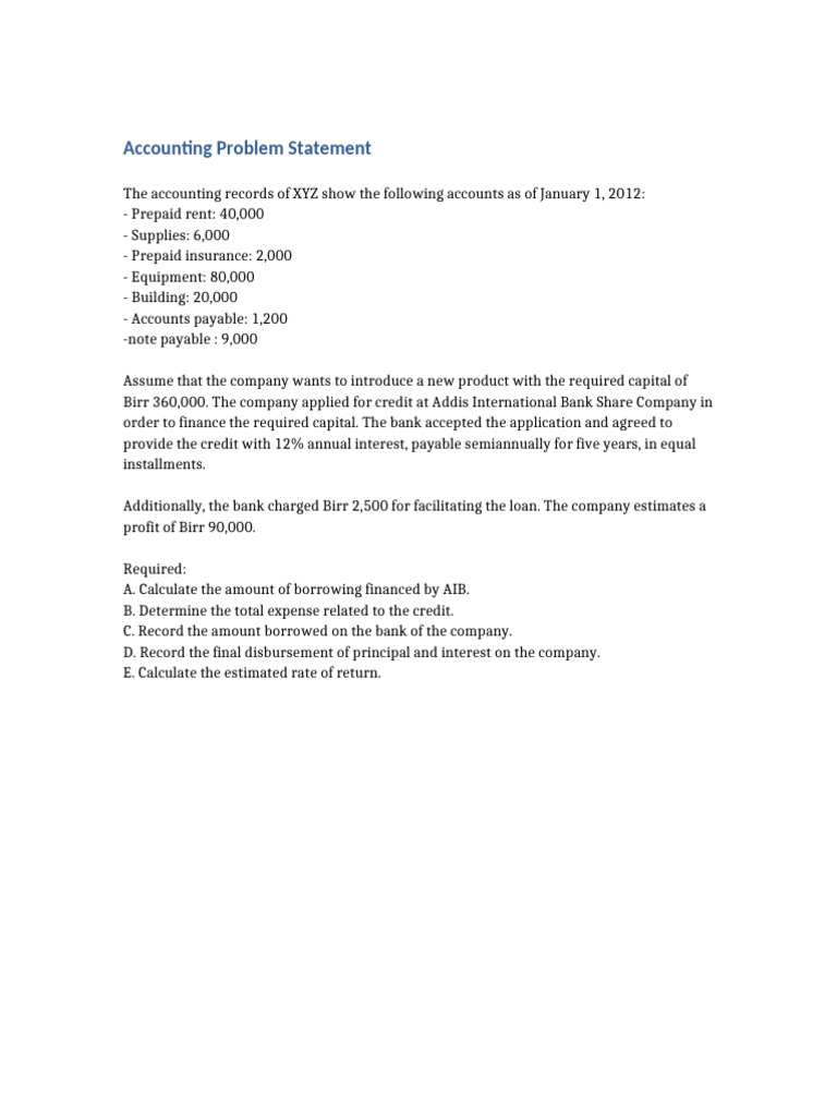 Accounting Problem Statement 2 | PDF