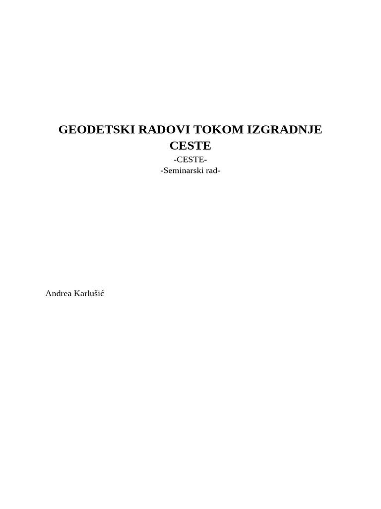 Geodetski Radovi Tokom Izgradnje Ceste | PDF