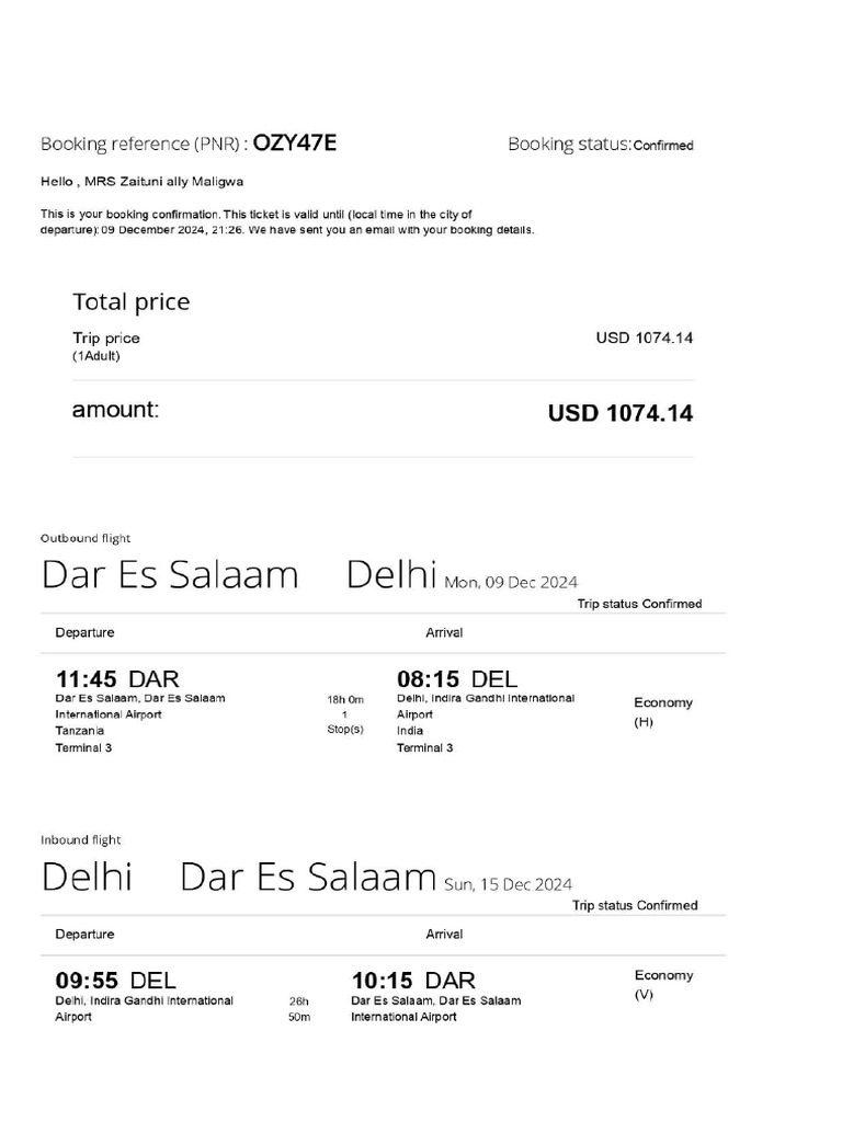 Qatar Airways - Trip summary Ticket | PDF