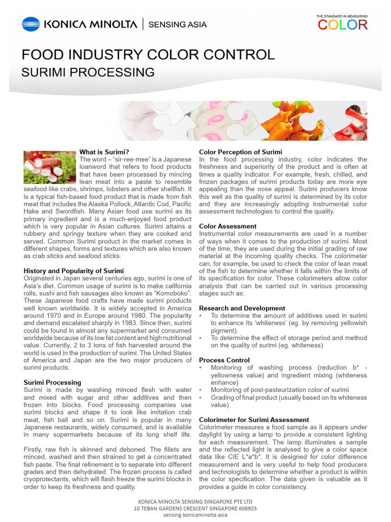 Food Industry Color Control Surimi Processing | PDF