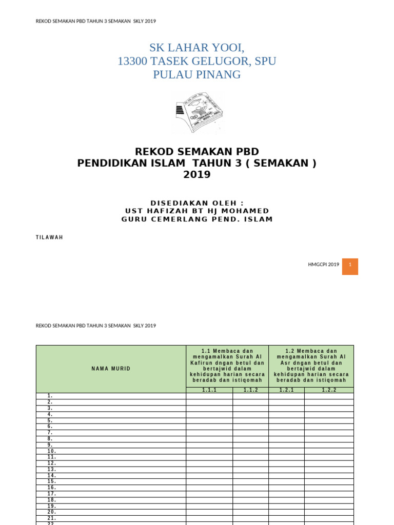 Rekod Semakan Pbd t3 Semakan Skly | PDF