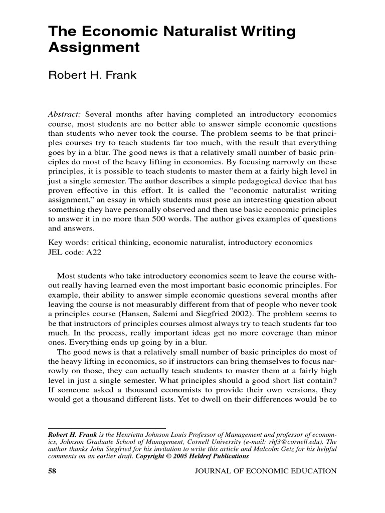 economic naturalist writing assignment | PDF | Opportunity Cost | Clothing