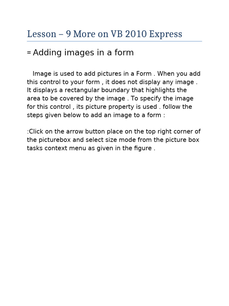 Adding Images in VB 2010 Express Form | PDF