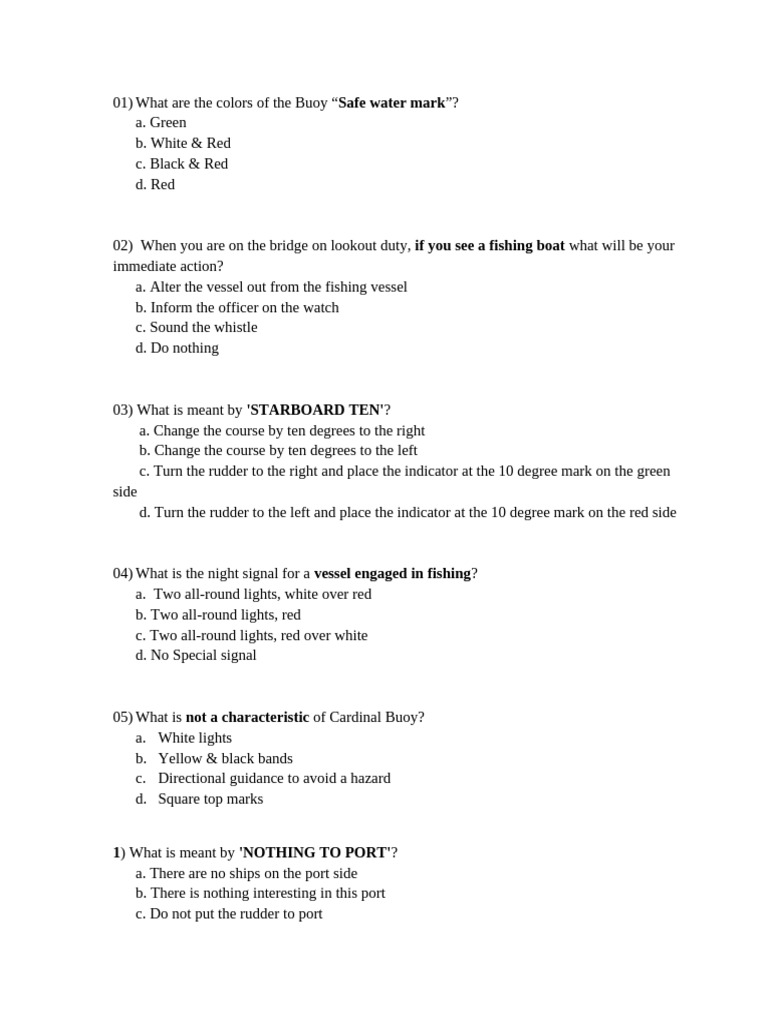 Maritime Navigation Quiz Questions | PDF | Navigation | Shipping