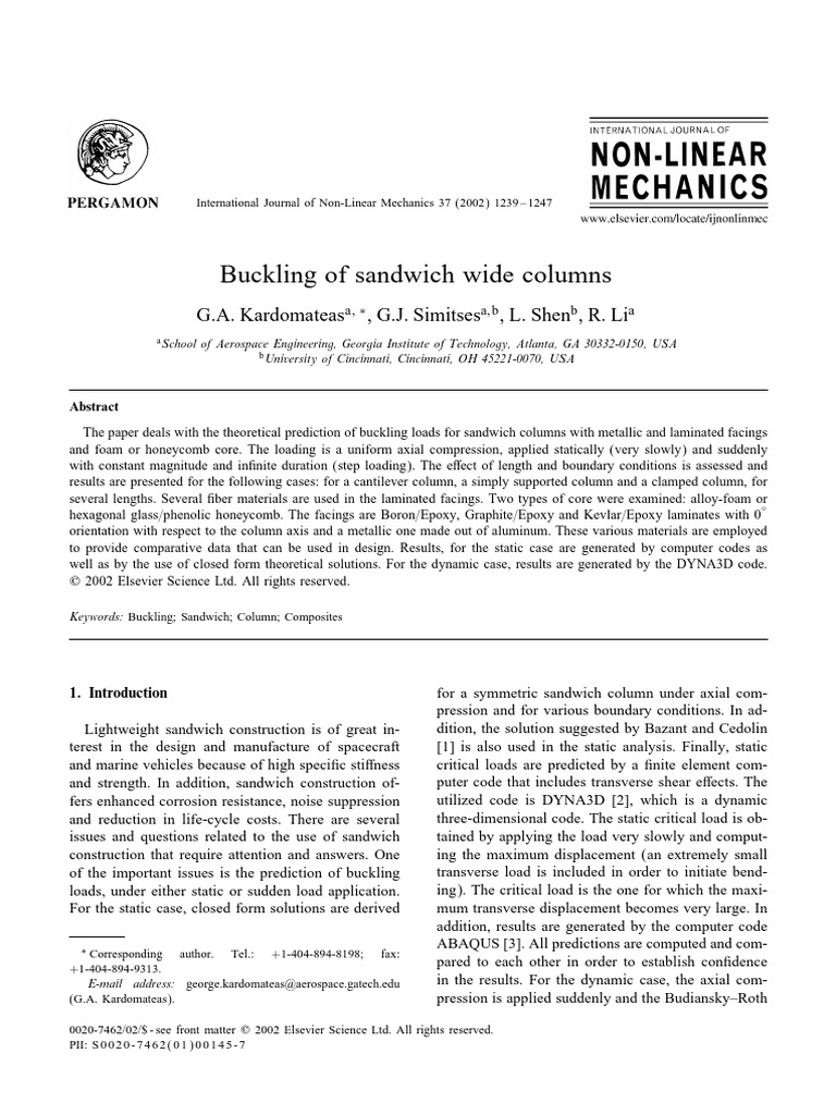 Buckling of Sandwich Columns-2002 | PDF | Buckling | Mechanics
