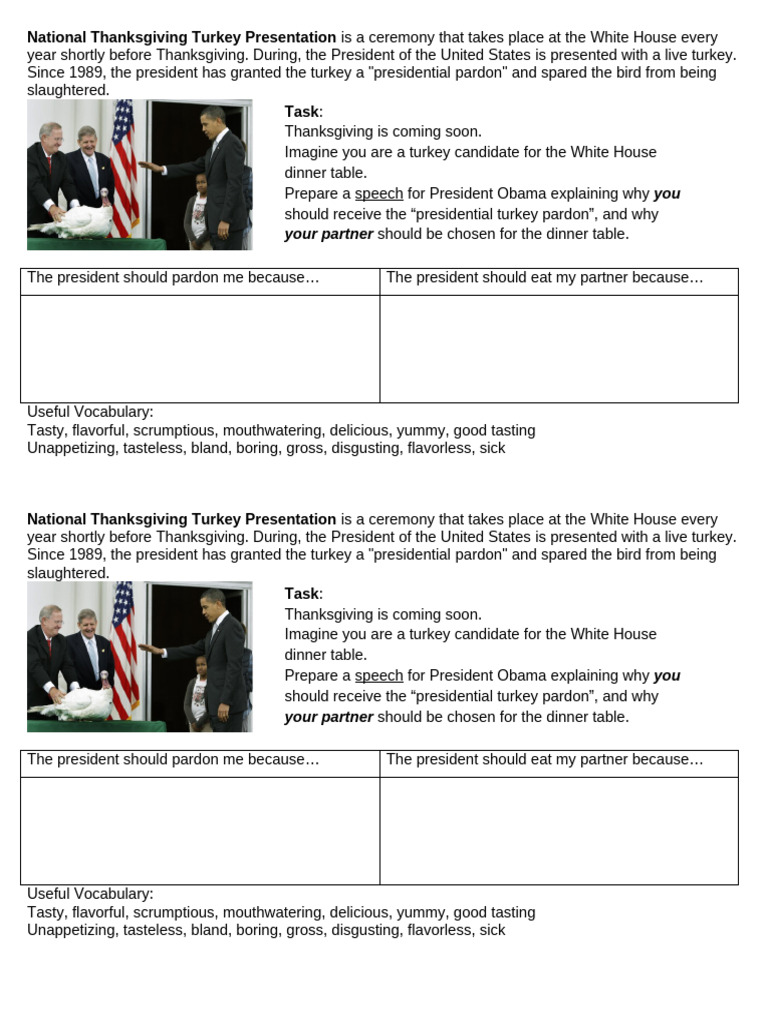 Thanksgiving Turkey Pardon Speech Guide | PDF