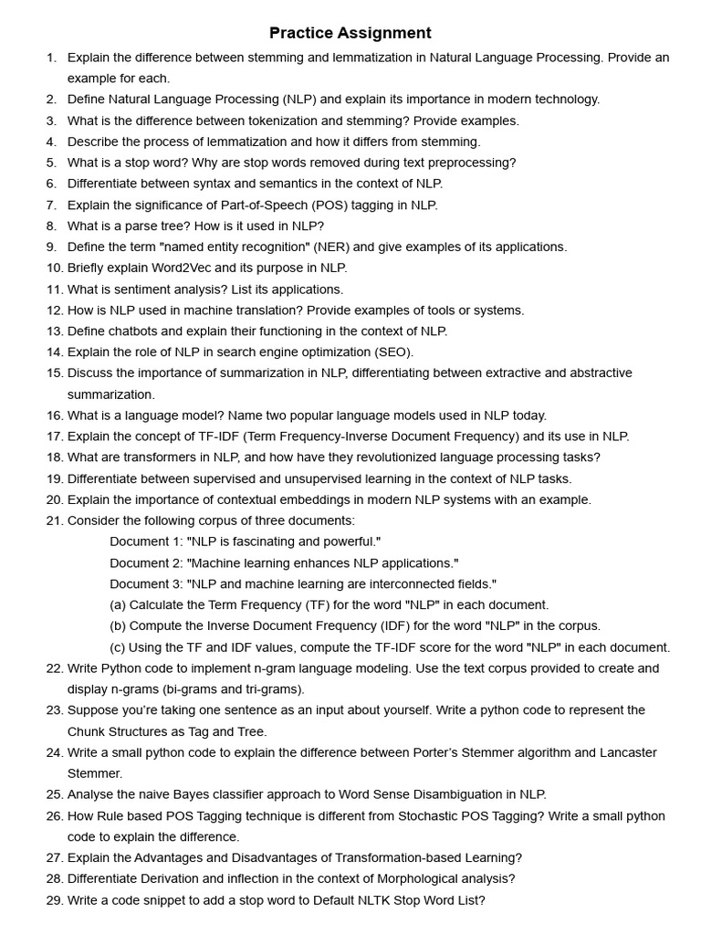 Comprehensive NLP Practice Assignment | PDF | Language Mechanics | Applied Linguistics