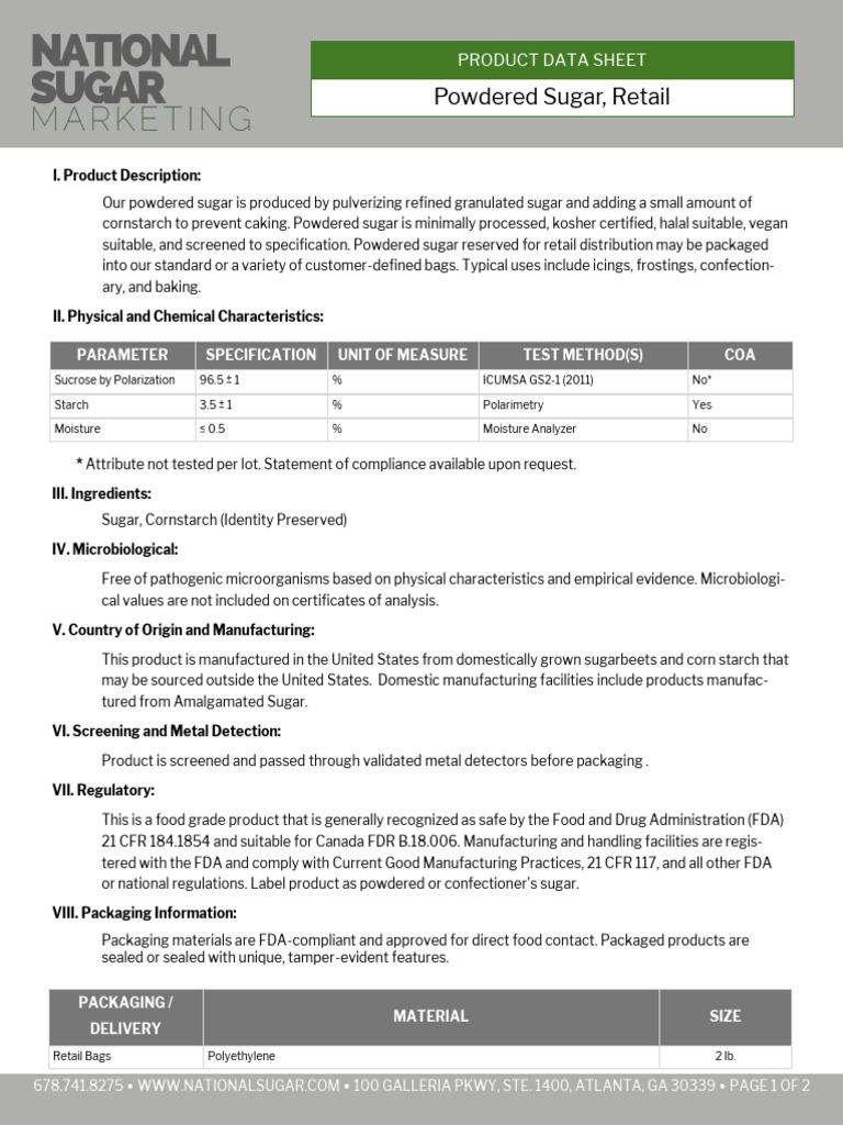 PDS-00-Powdered Sugar, Retail | PDF | Sugar | Diet & Nutrition