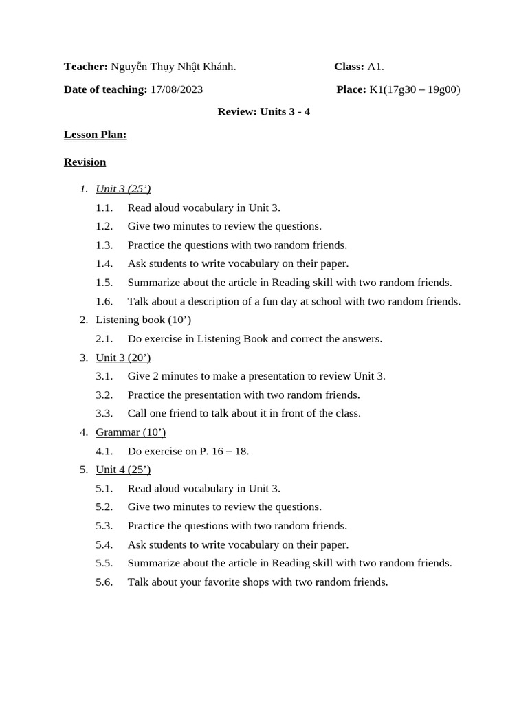 Review Unit 3 - 4 | PDF