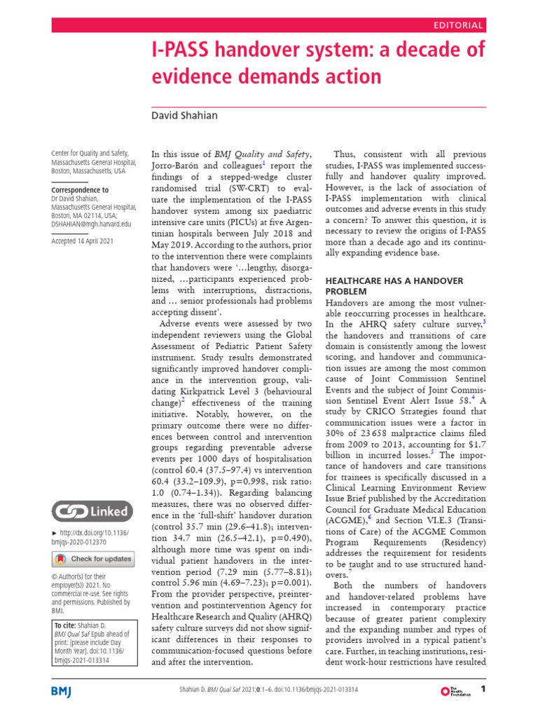 Editorial IPASS | PDF | Medical Error | Hospital