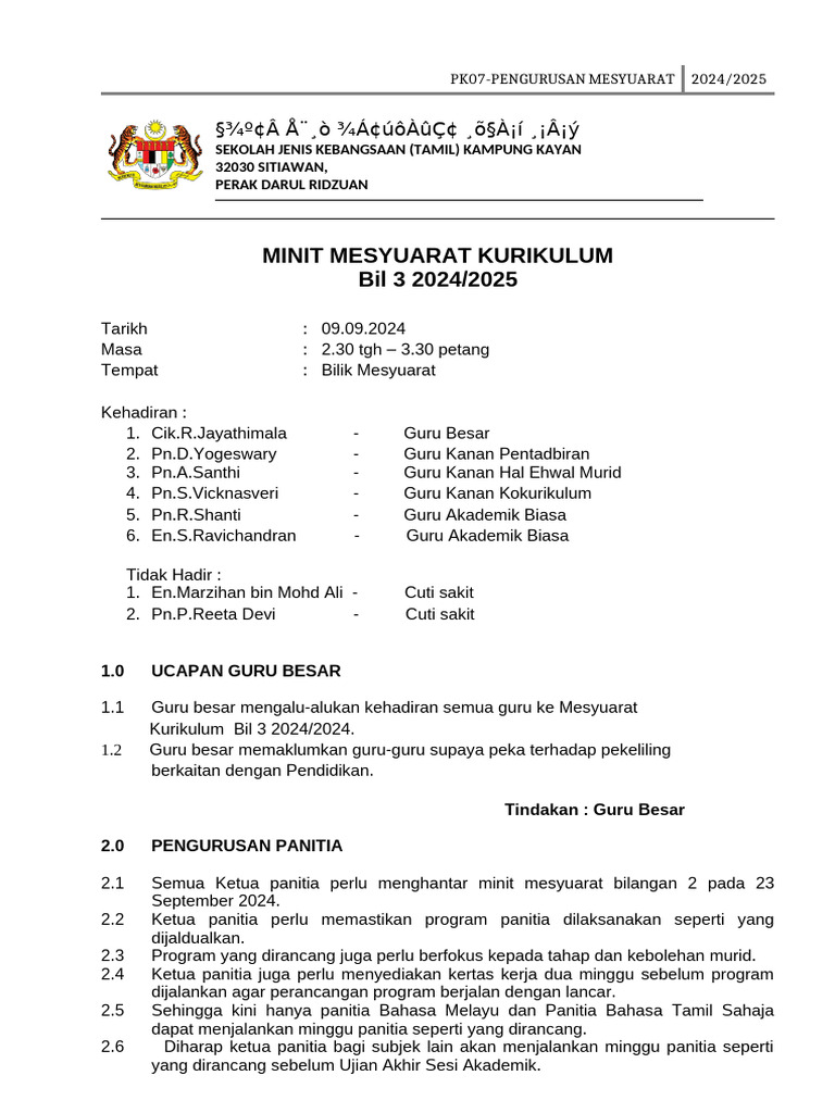 Minit Pengurusan Bil 3 2024 | PDF