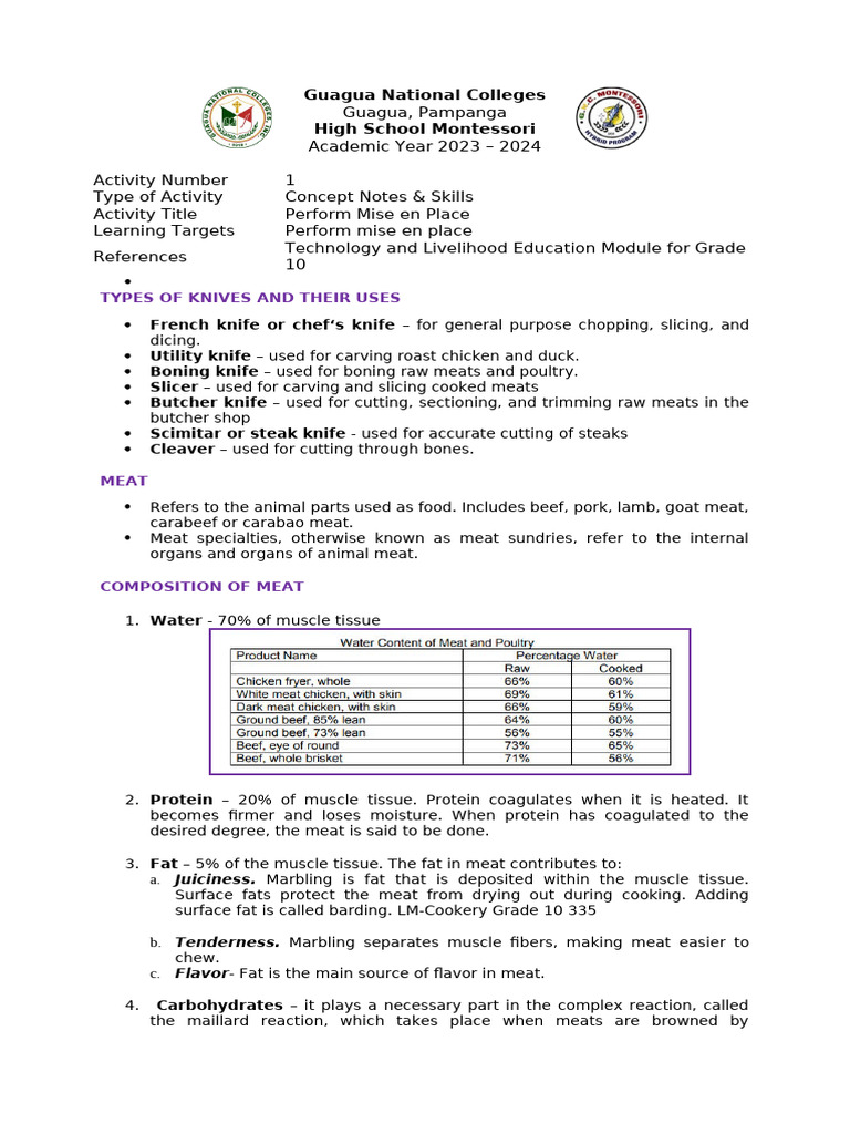 CONCEPT_NOTE_IN_TLE_10_ | PDF | Meat | Steak