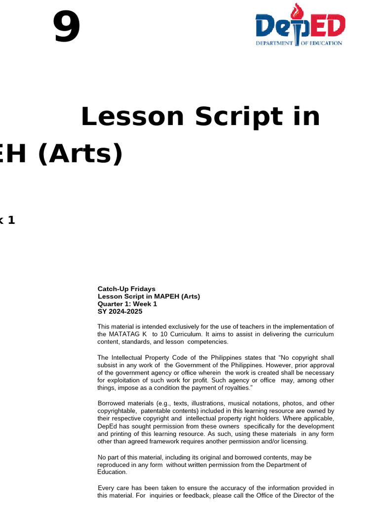 2024 LS G9 CUF MAPEH (Arts) - Q1 - W1 | PDF