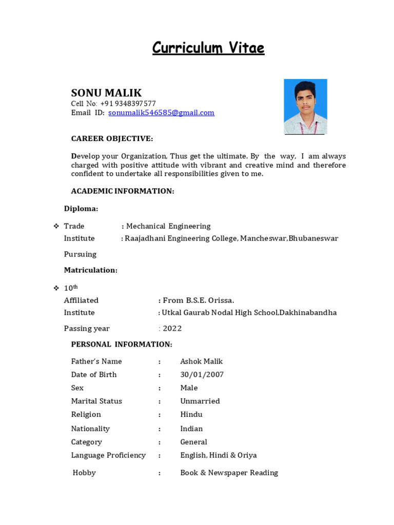 SOnU MALIK CV | PDF