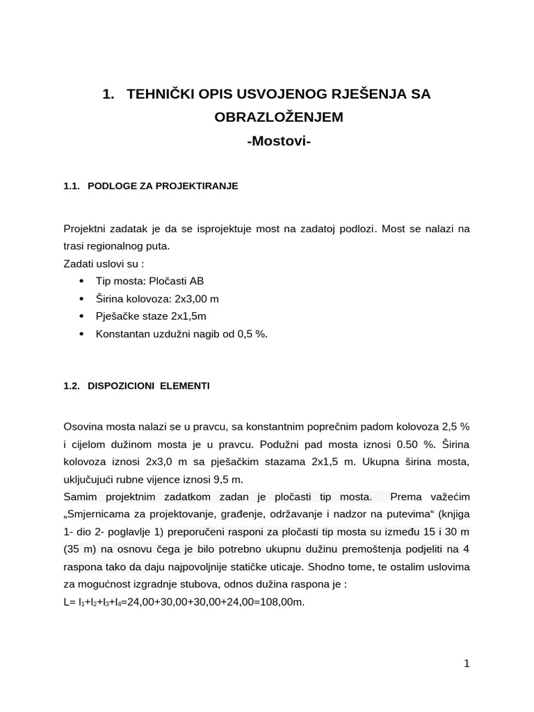Tehnički Opis-Mostovi | PDF