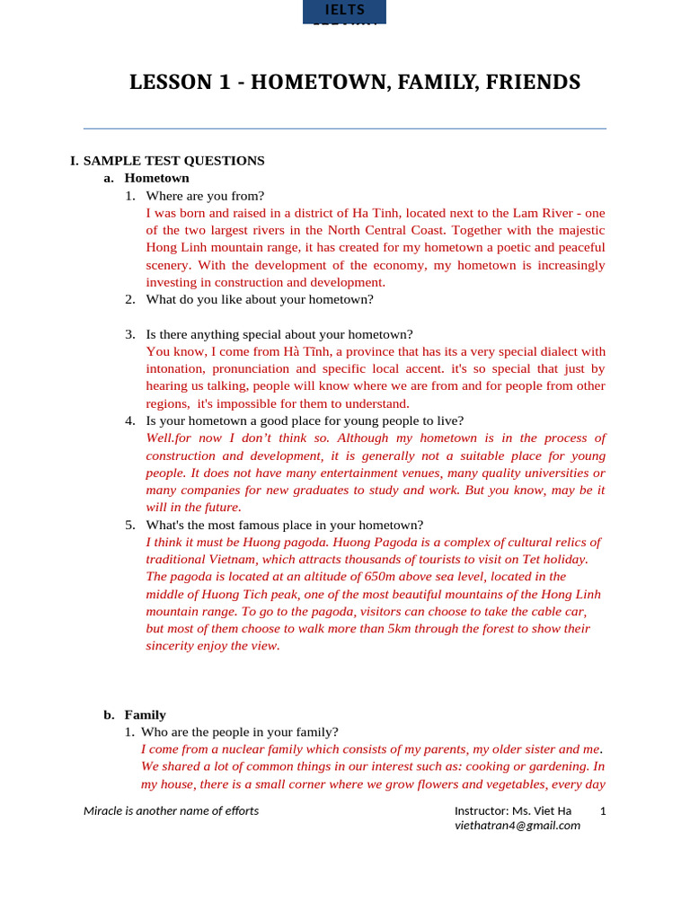 Lesson 1 - Hometown, Family | PDF