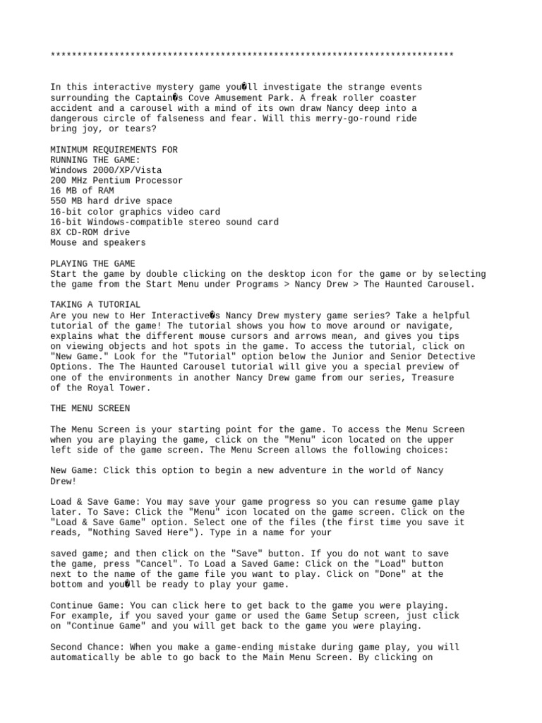 Nancy Drew Haunted Carousel Manual | PDF | Cursor (User Interface ...