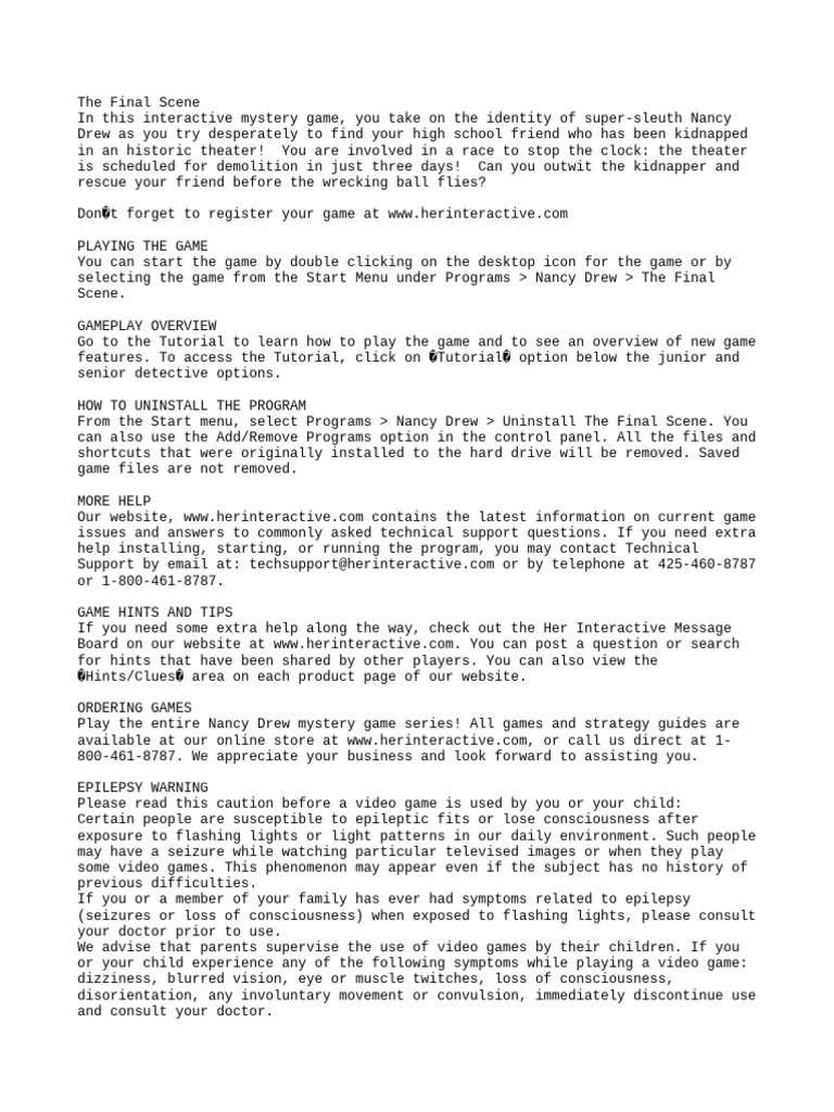 Nancy Drew Final Scene Manual | PDF | Epilepsy