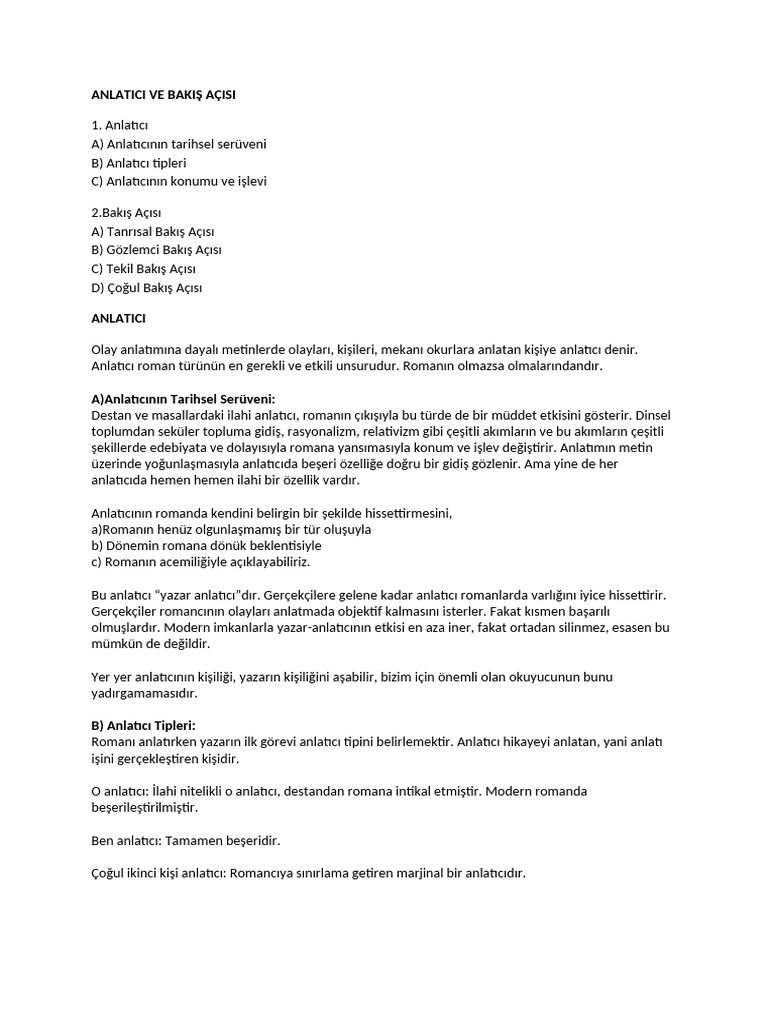 Anlatici Ve Bakis Acisi Ders Notlari | PDF