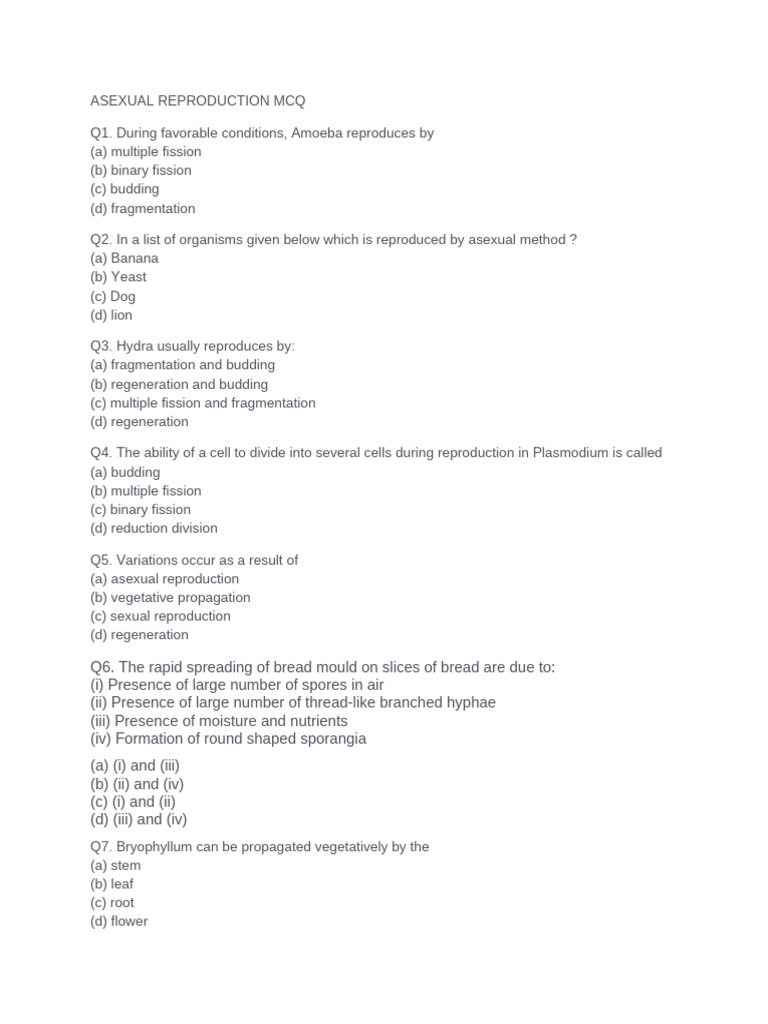 Resource 20241014084859 Asexual Reproduction MCQ | PDF