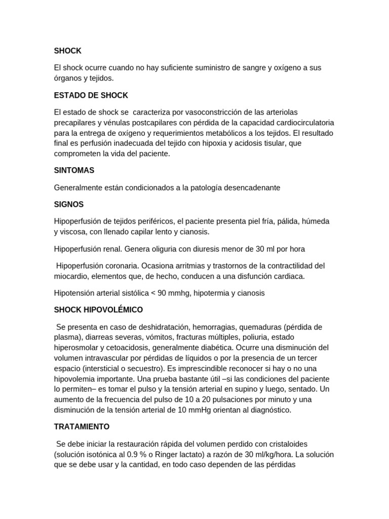 Shock | PDF | Choque (circulatorio) | Emergencias Médicas