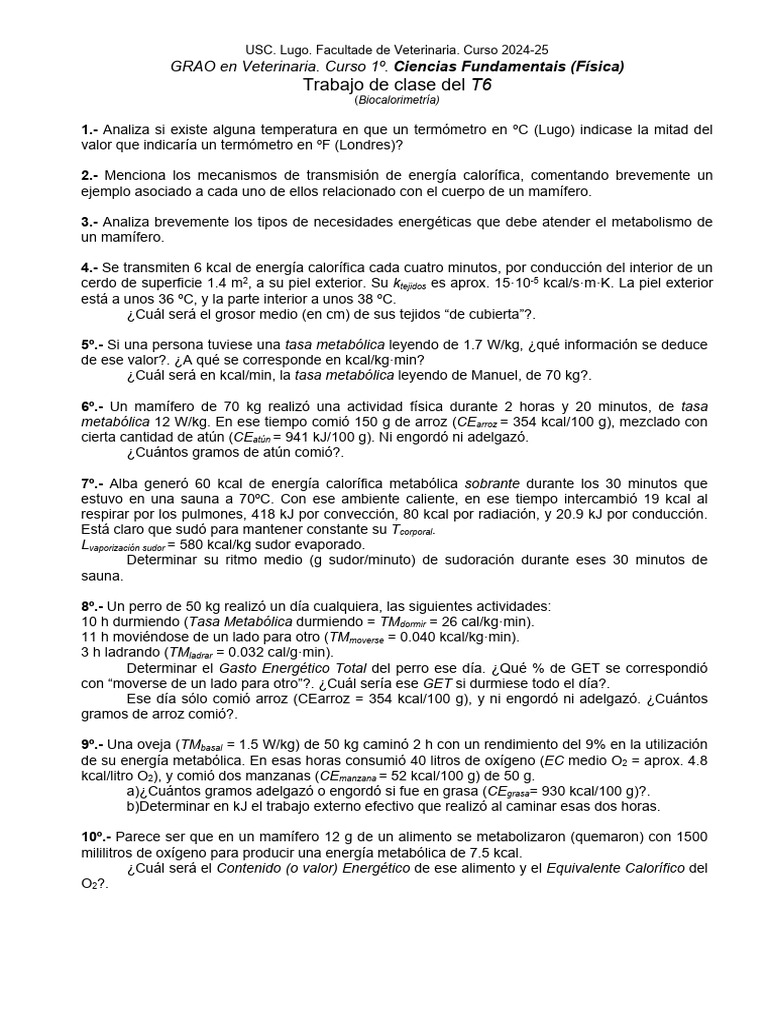 24-25 FVCF TC6 Biocalorimetría-2 | PDF | Caloría