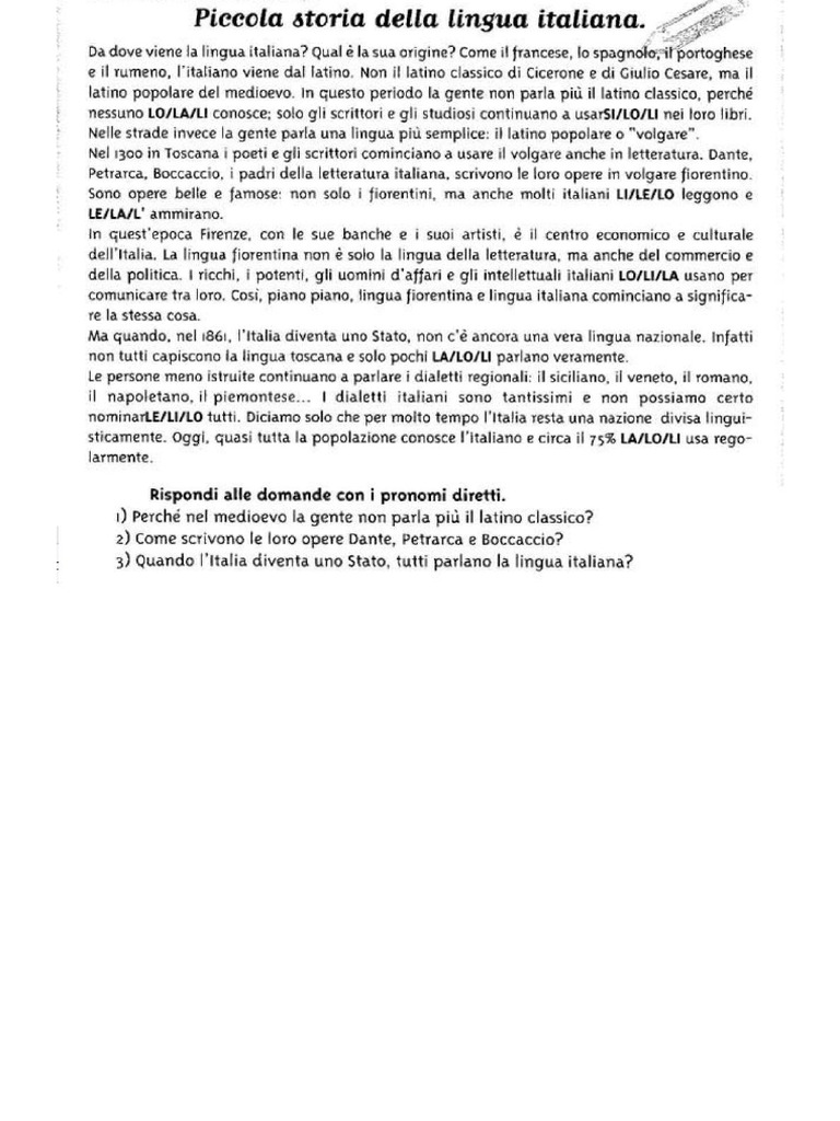 Piccola Storia Della Lingua Italiana | PDF