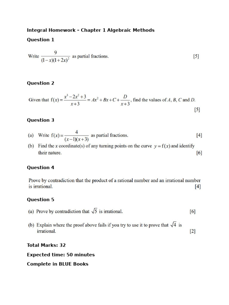Chapter 1 Algebraic Methods | PDF