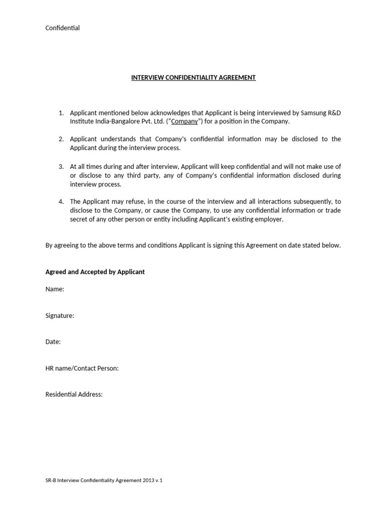 Interview Confidentiality Agreement 2013 v.1 Revised | PDF