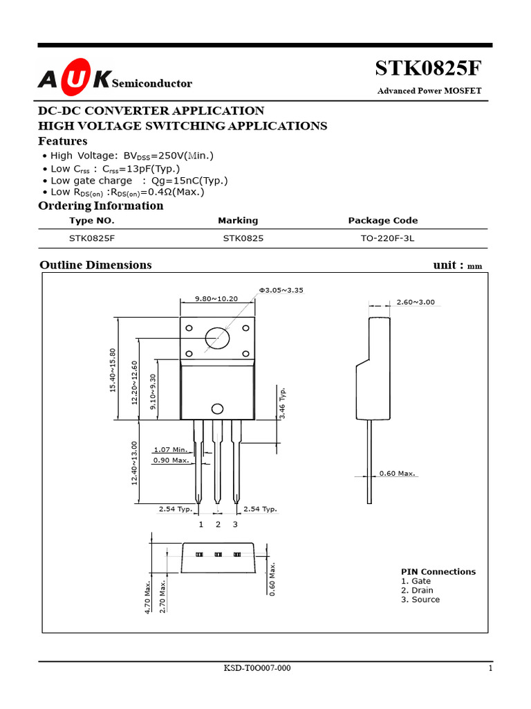 STK0825F Advanced Power MOSFET Specs | PDF | Diode | Field Effect ...
