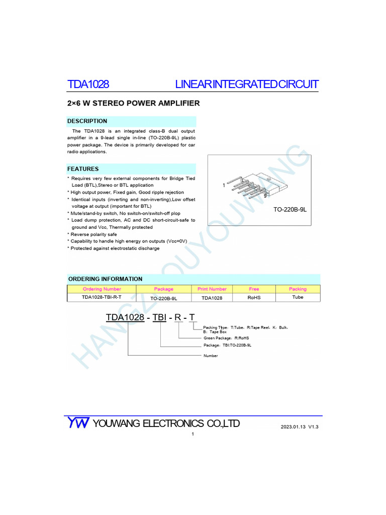 Yw-Tda1028 C19190472 | PDF | Amplifier | Electromagnetism