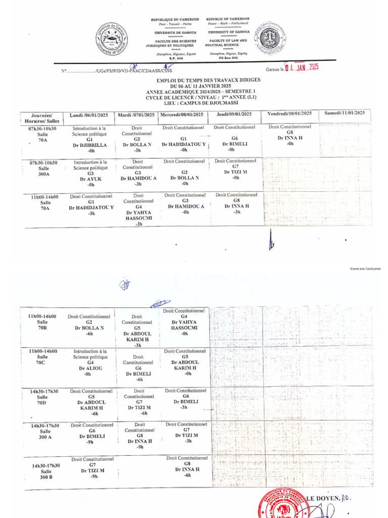 Emploi Du Temps TD, L1 | PDF