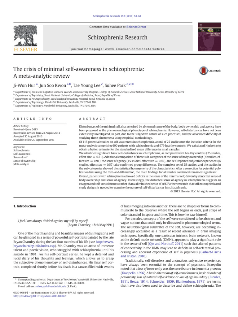 Self-Awareness Deficits in Schizophrenia | PDF | Self | Self Awareness