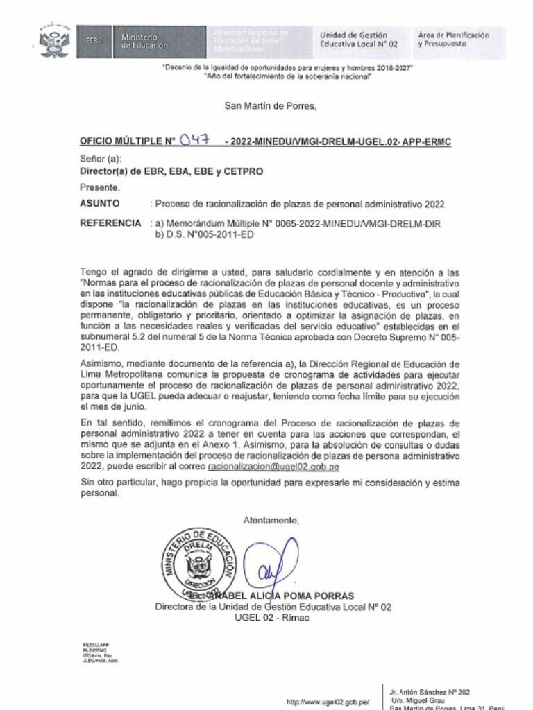 1.Oficio Multiple 47-2022-Proceso Racionalizacion de Plazas ...