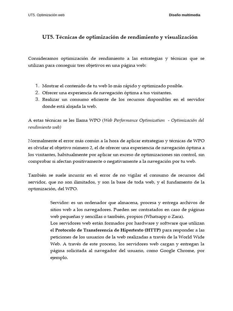 UT5. OptimizacioÌ n 2 | PDF | Red mundial | Internet y web