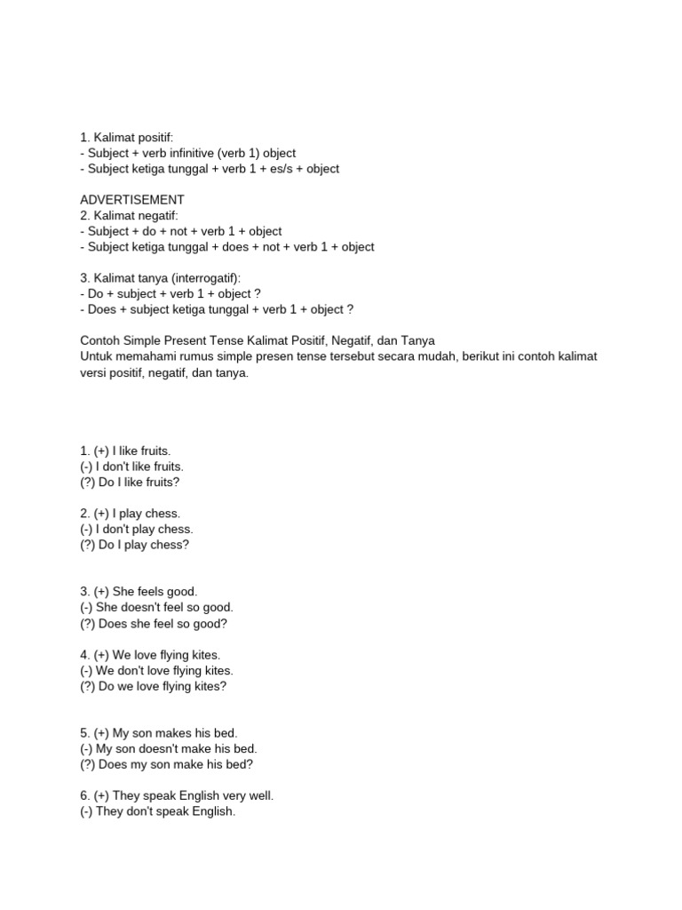 Rumus Positif, Negatif Dan Interogatif Beserta Contoh | PDF | Verb ...