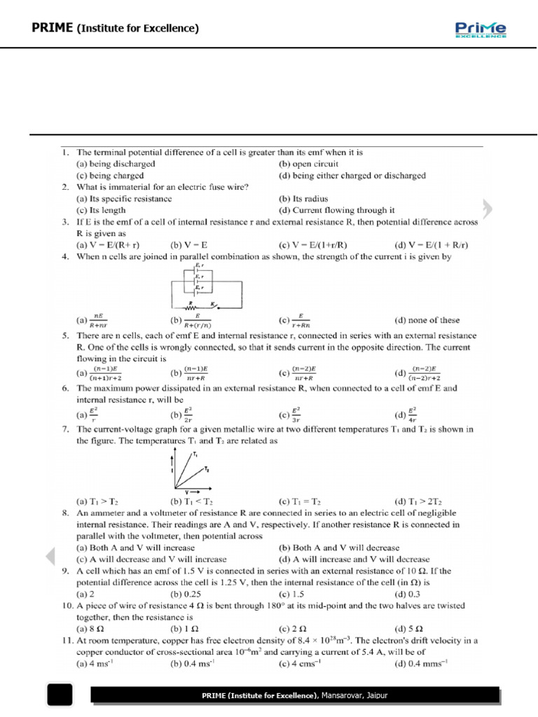 DPP - 3. Current Electricity and Capacitance | PDF