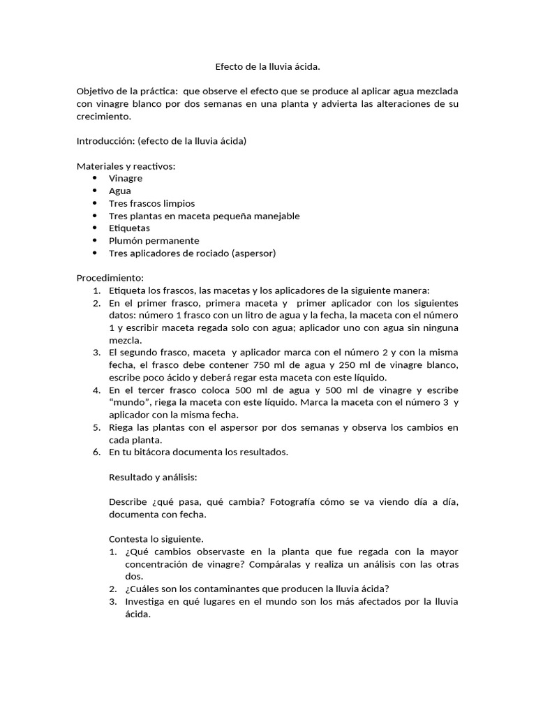 Efectos de la Lluvia Ácida en Plantas | PDF