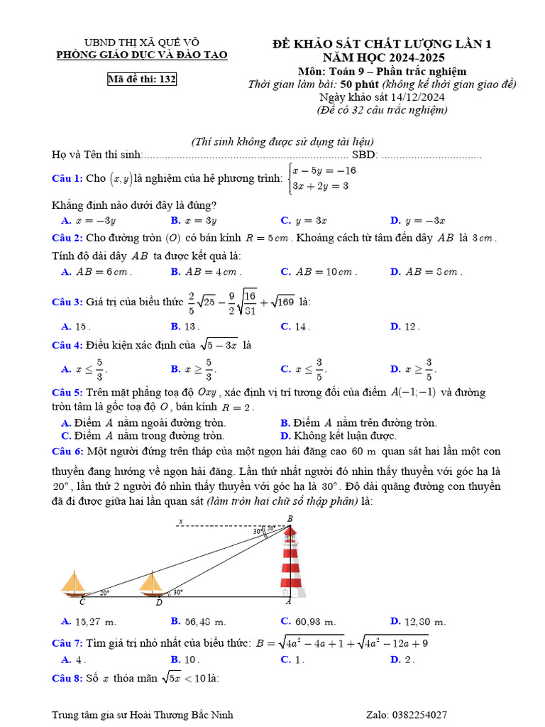 KSCLLan1.QueVo - Toan9.2024 2025 | PDF