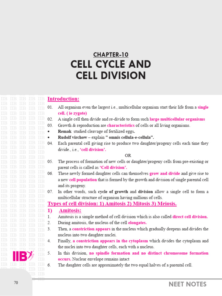 IIB NOTES - Cell Cycle and Cell Division | PDF | Mitosis | Cell Cycle