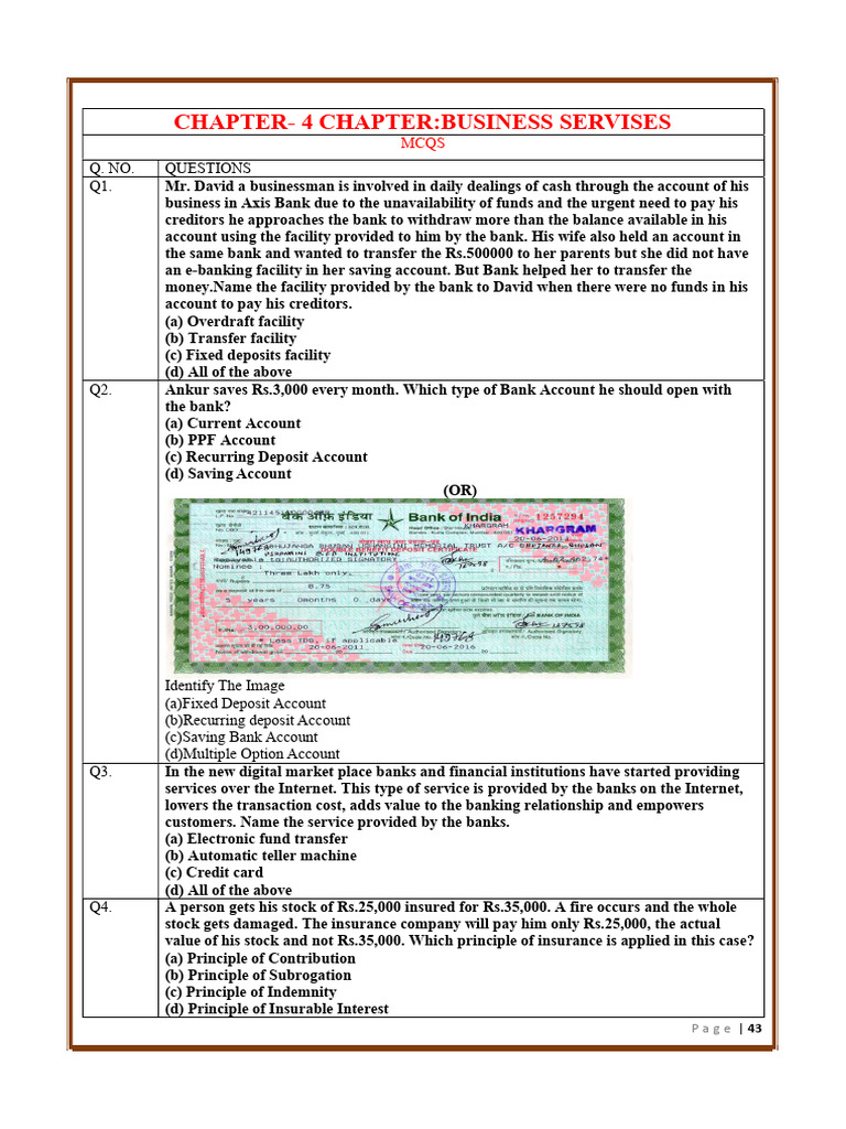 CH 4 BST MCQ Practice Question | PDF | Banks | Financial Services