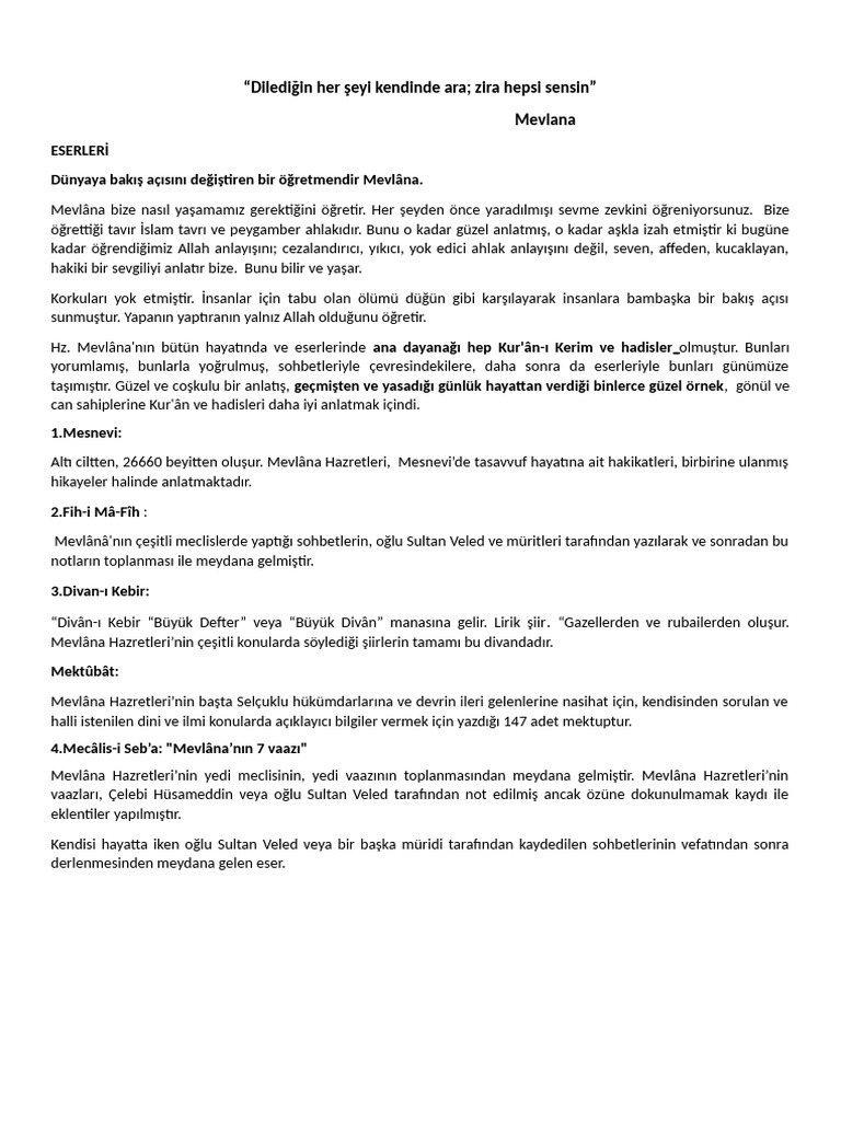 Eserleri Mesnevi Fihi Ma Fih | PDF