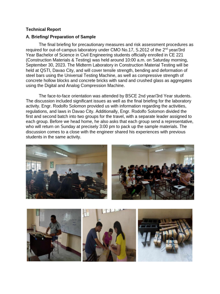 Civil Engineering Lab Briefing Report | PDF