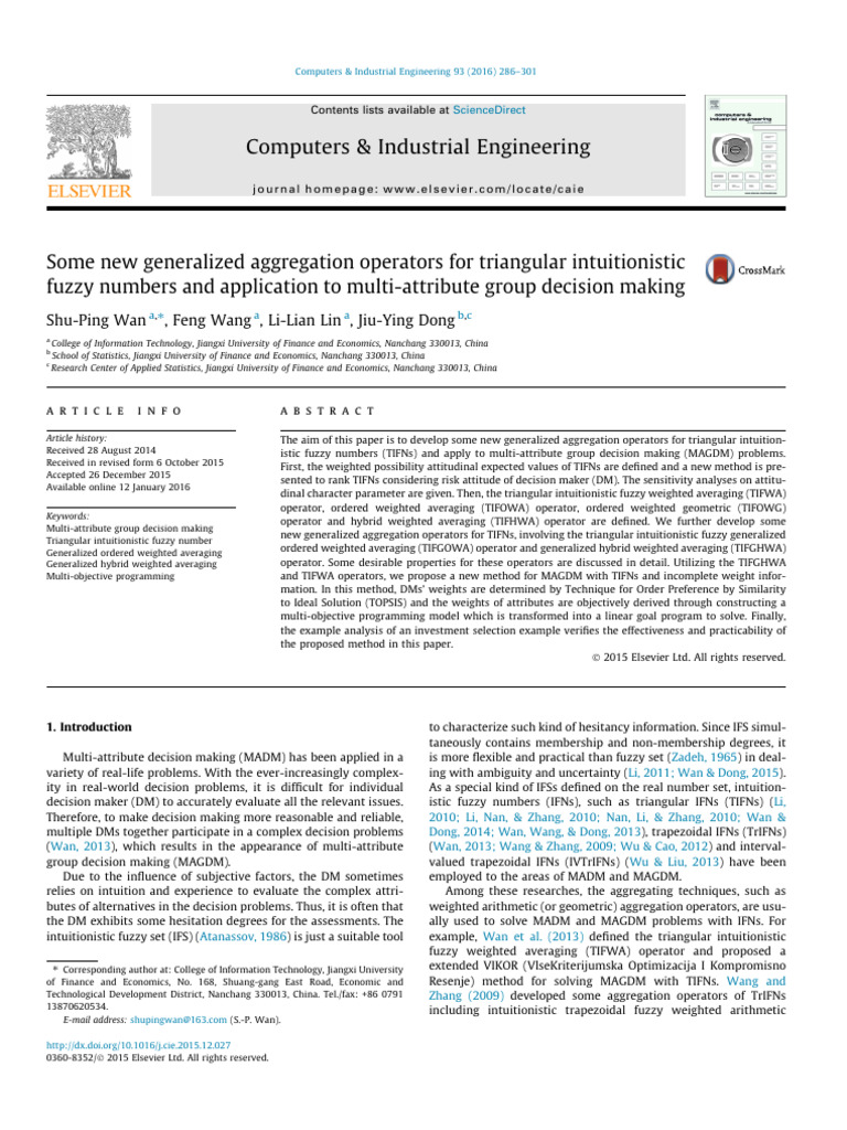 Some new generalized aggregation operators for triangular intuitionistic | PDF | Function ...