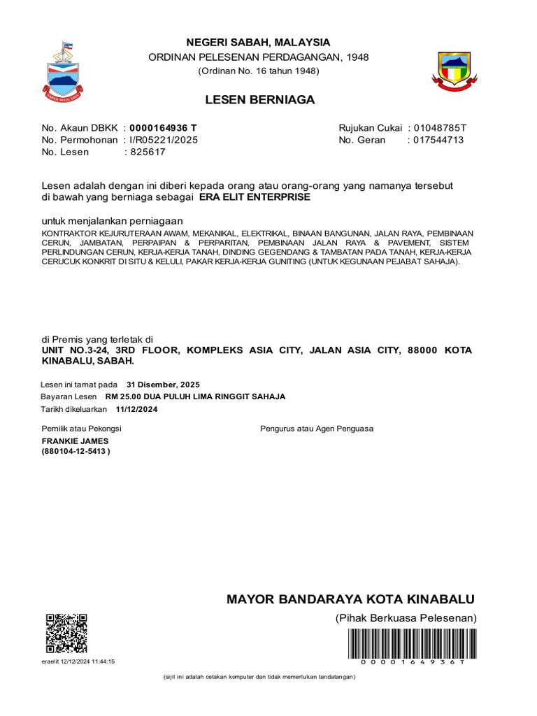 Lesen Berniaga - Era Elit Ent 2025 | PDF