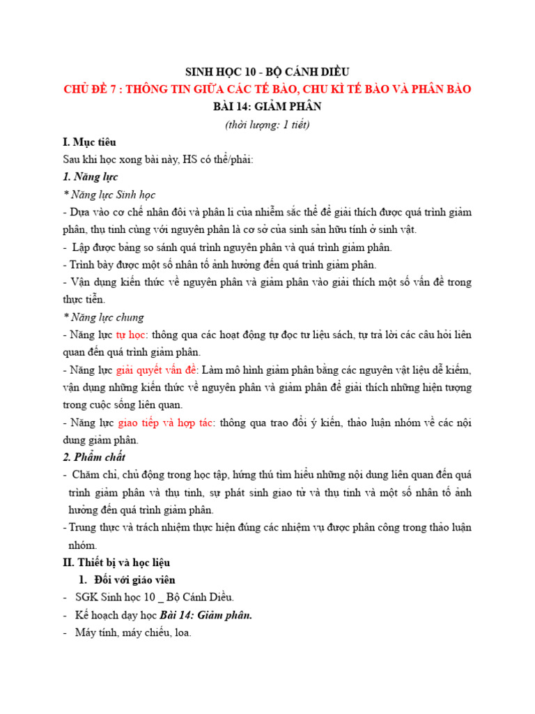 KHDH - Giảm phân - SH10 | PDF