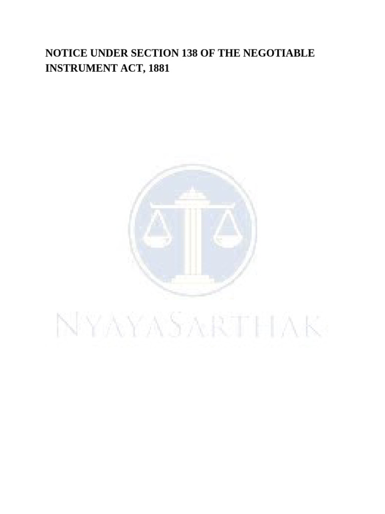 Notice Under Section 138 of The Negotiable Instrument Act | PDF