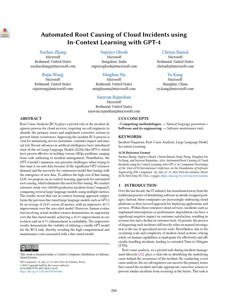 Automated Root Causing of Cloud Incidents using In-Context Learning with GPT-4 | PDF ...